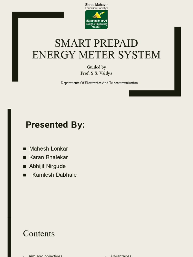 Smart Prepaid Energy Meter System: Guided by Prof. S.S. Vaidya | PDF ...