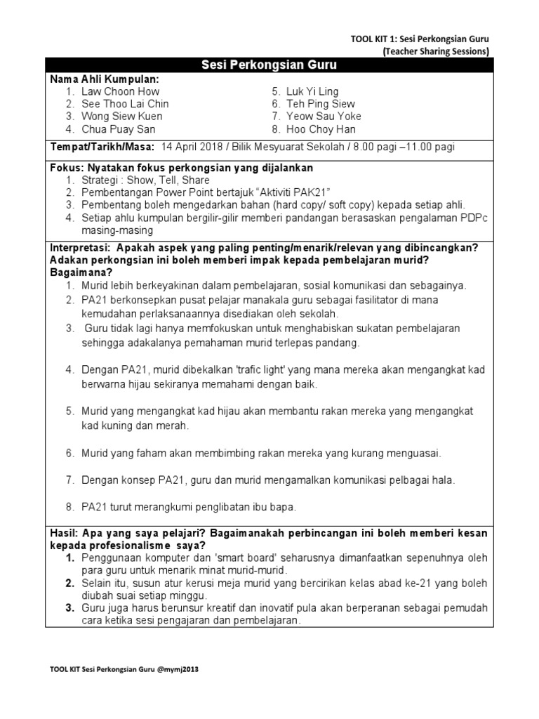 Tool Kit Tss 1 Sesi Perkongsian Guru Kumpulan Petang Pdf