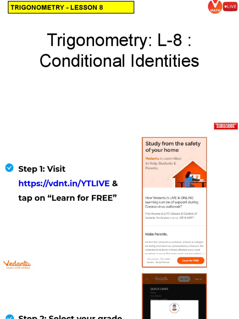 Trigonometry: L-8: Conditional Identities | PDF | Trigonometric ...