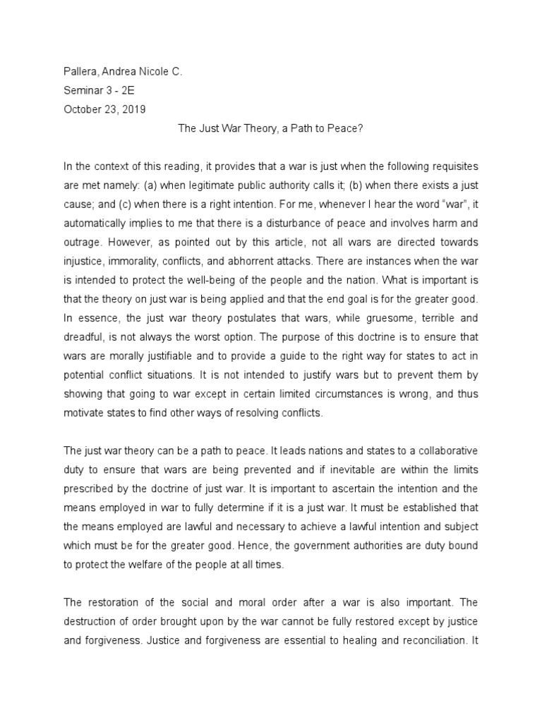 The Just War Theory, A Path To Peace? PDF | PDF | Just War Theory ...
