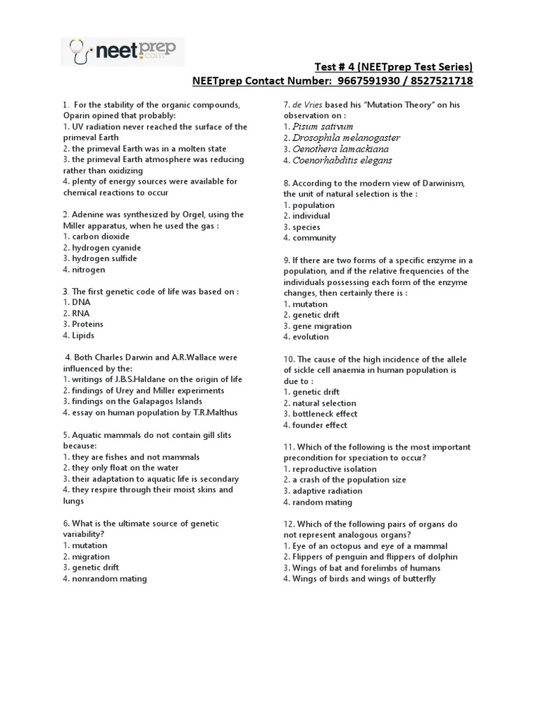 Test # 4 (NEETprep 2020 Test Series) | Download Free PDF | Dna ...