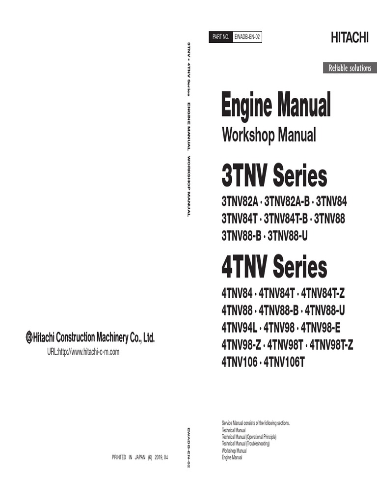 Yanmar, Engine Manual 3tnv, 4tnv Series | PDF | Motor Oil | Engines