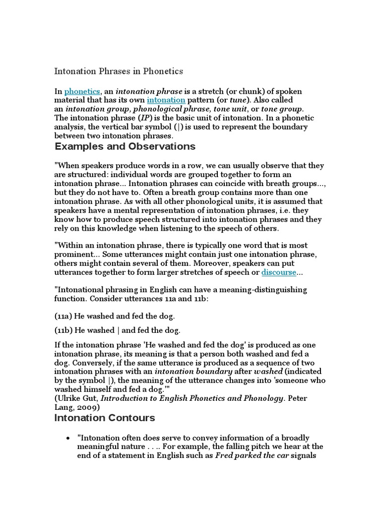 Intonation Phrases in Phonetics: Examples and Observations | PDF ...