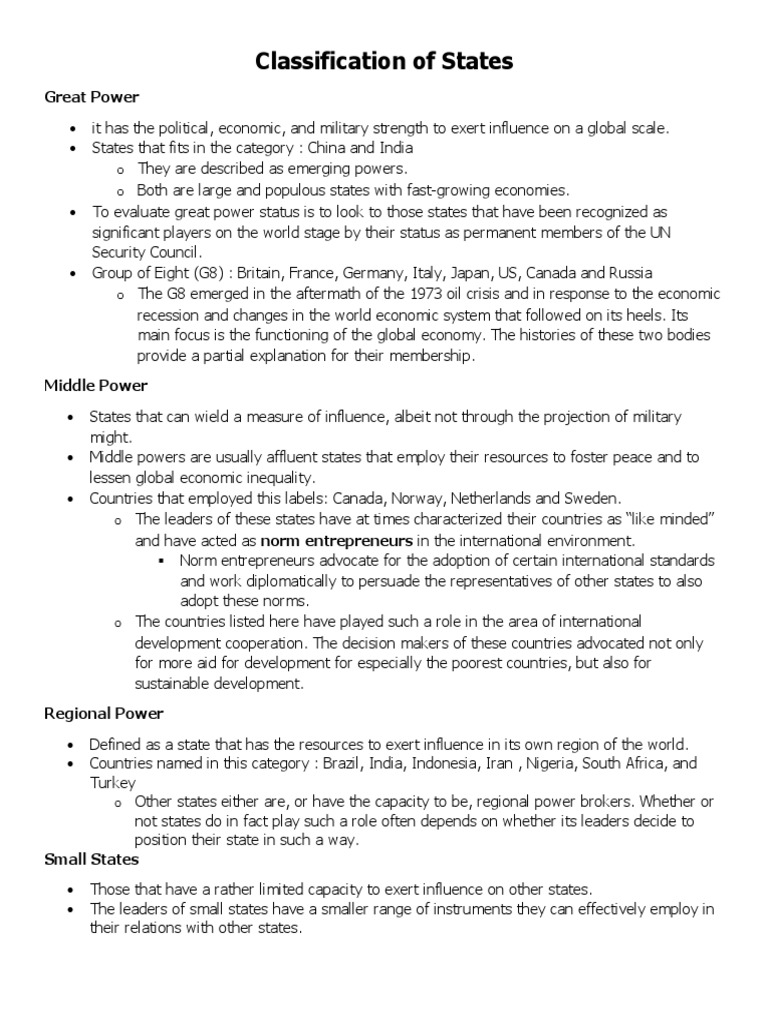 Classification of States | PDF | Great Power | Political Science