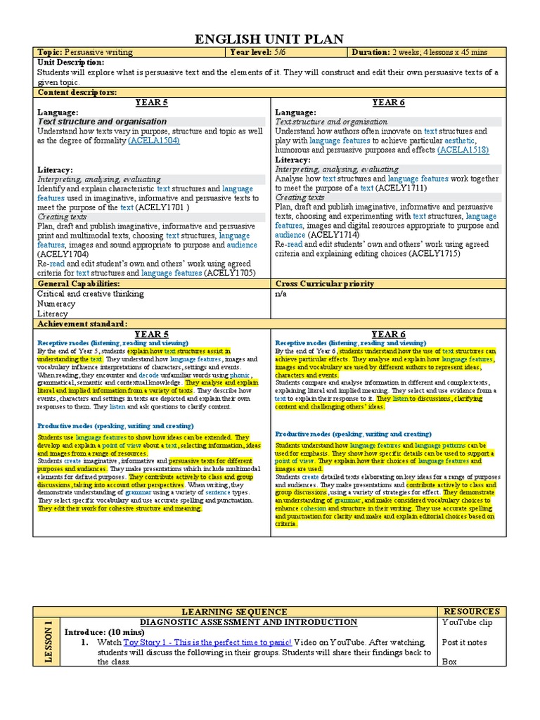 English Persuasive Unit Plan | PDF | Vocabulary | Information