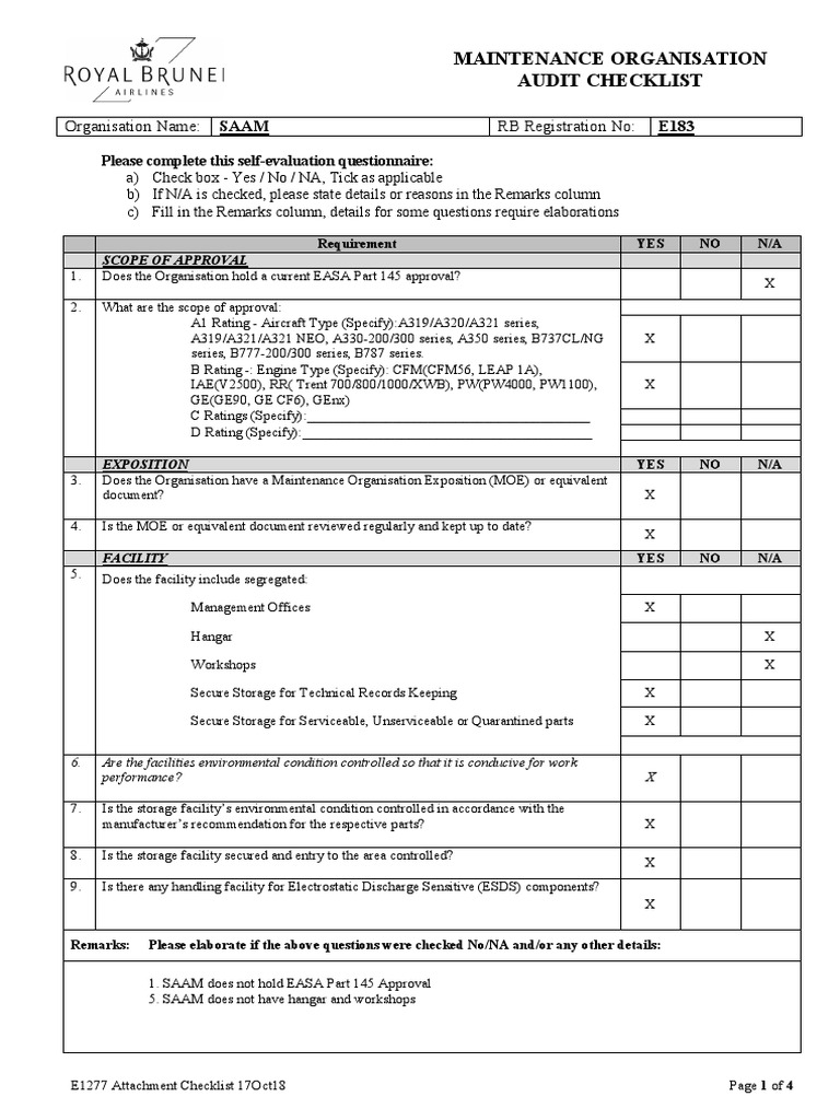 Maintenance Organisation Checklist 17oct18 - SAAM | PDF | Electrostatic ...