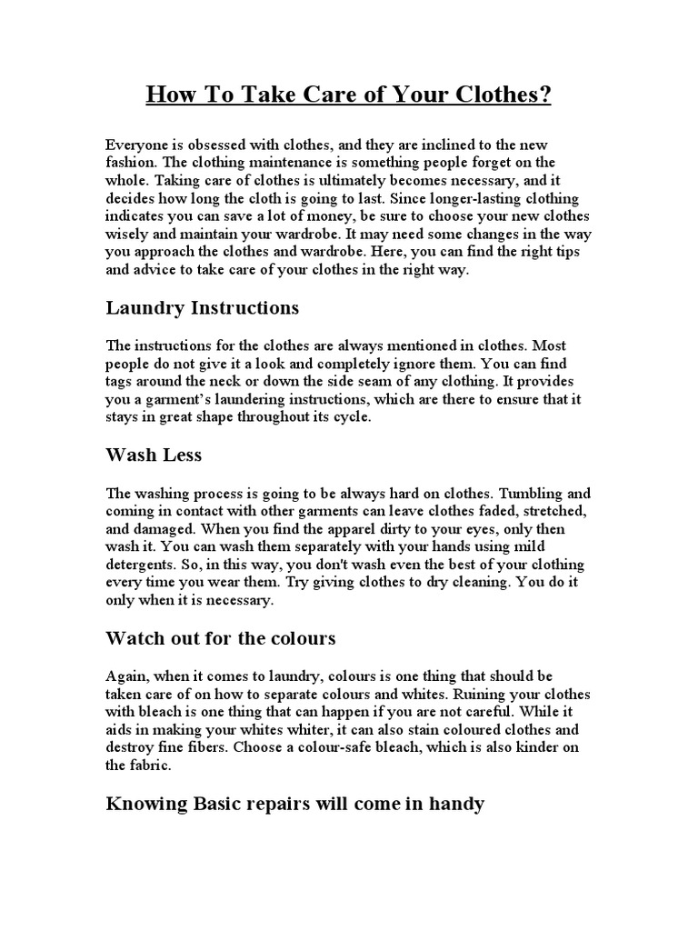 How To Take Care of Your Clothes | PDF | Laundry | Clothing
