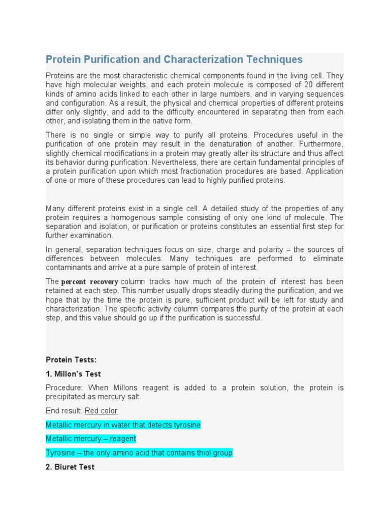 Protein Purification and Characterization Techniques: Protein Tests: 1 ...