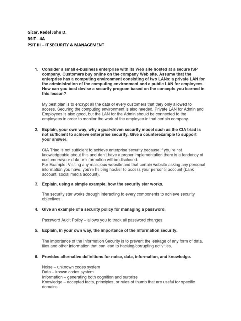 PSIT - IT Security & Management PDF | PDF