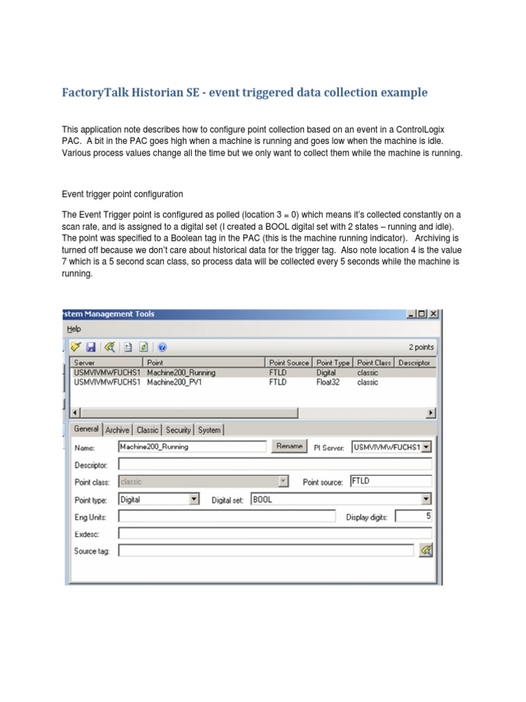 Factorytalk Historian Se - Event Triggered Data Collection Example | PDF