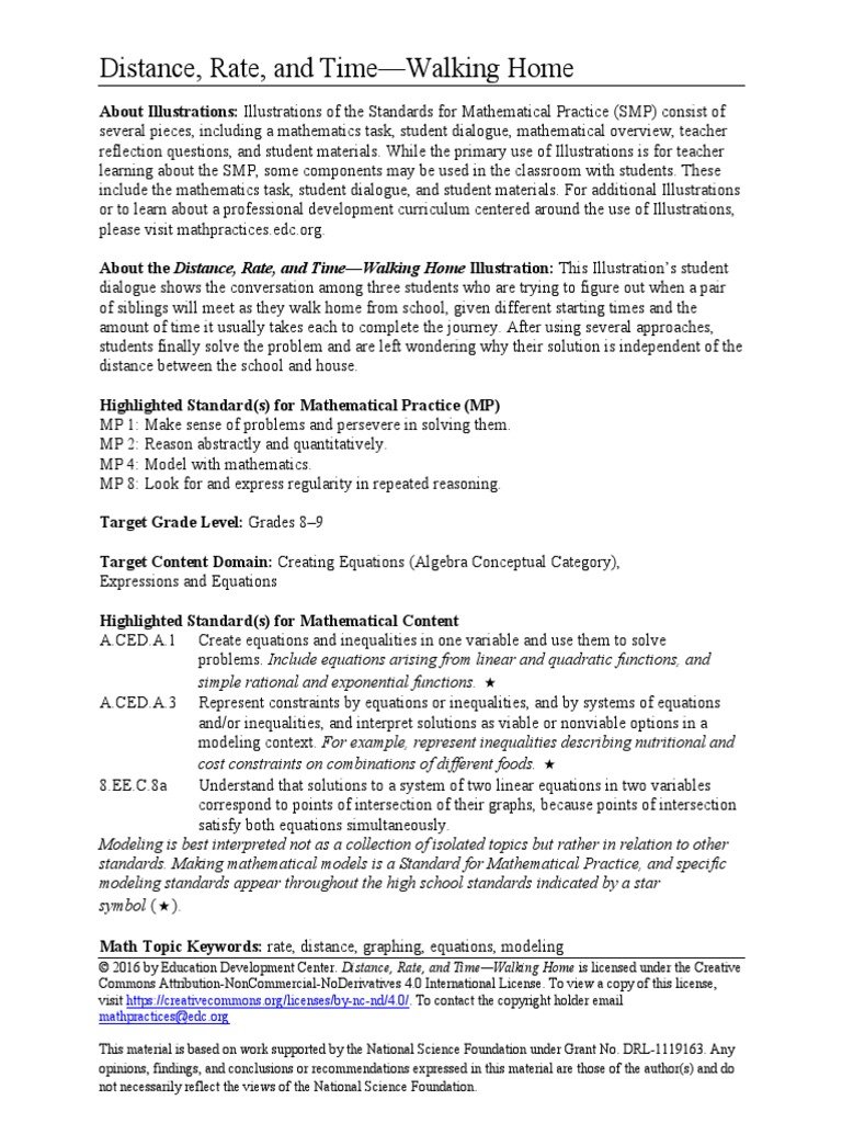 Distance, Rate, and Time-Walking Home | PDF | Speed | Equations
