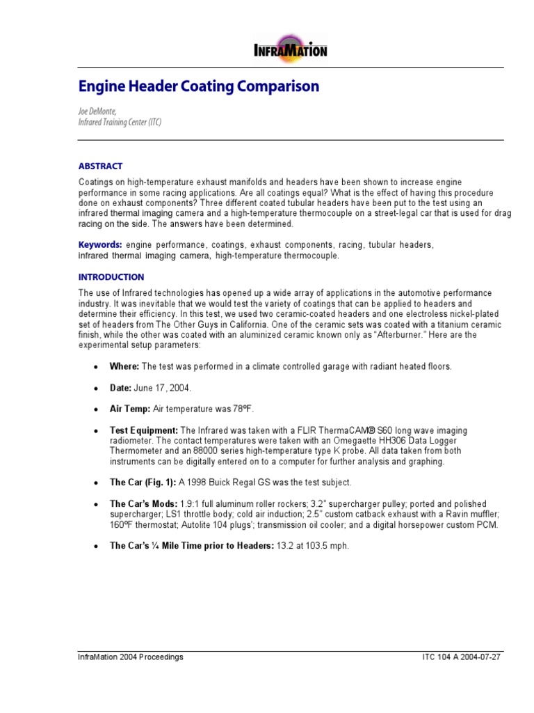 Engine Header Coating Comparison | PDF | Infrared | Thermography