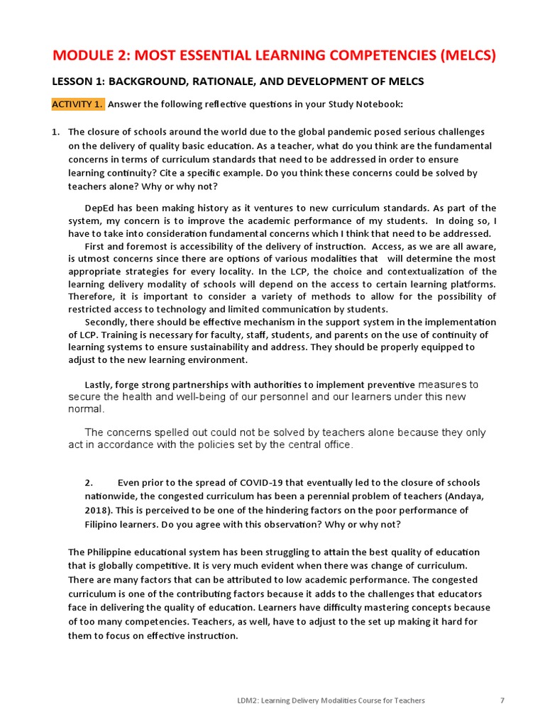 Module 2: Most Essential Learning Competencies (Melcs) : Lesson 1 ...