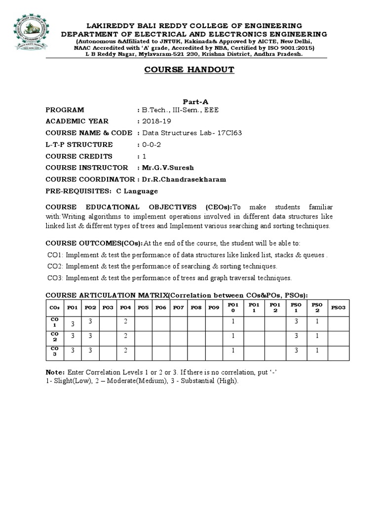 Data Structures Lab Course Overview | PDF | Engineering | Design