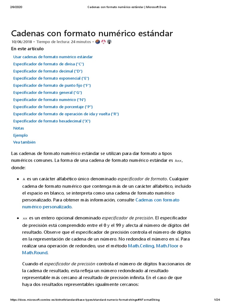 Cadenas Con Formato Numérico Estándar - Microsoft Docs | PDF | C Sharp ...