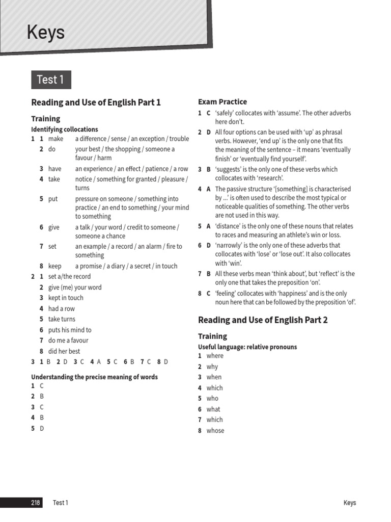 C1 Advanced Trainer 2 Answer Keys PDF | PDF | Verb | Adjective