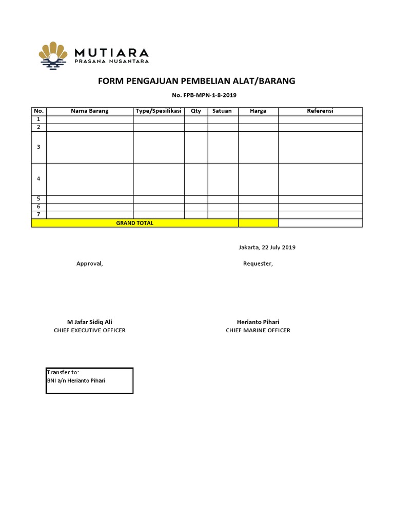 Formulir Pengajuan Pembelian Barang | PDF