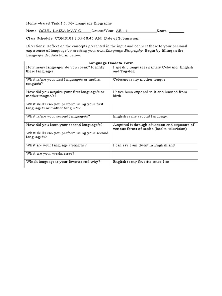 My Language Biography: A Personal Reflection | PDF