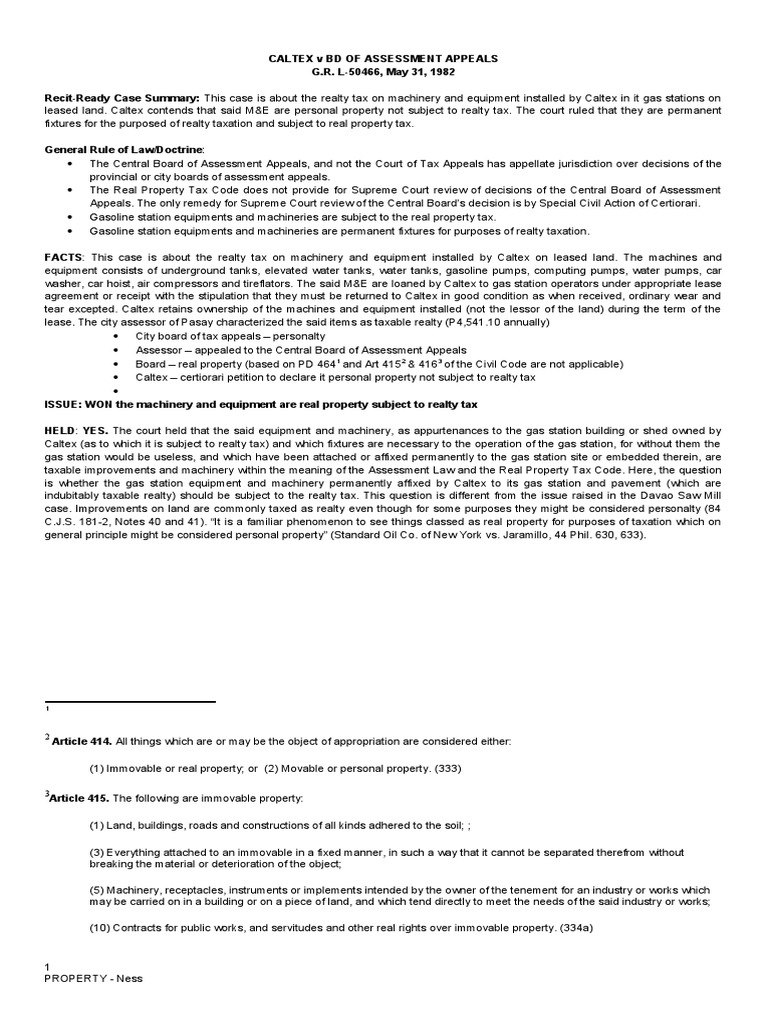 Caltex V BD of Assessment Appeals - Case Digest | PDF | Real Property ...