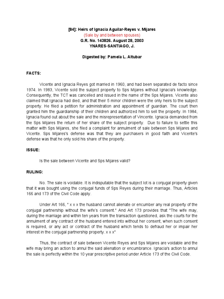 Heirs of Ignacia Aguilar-Reyes v. Mijares | PDF