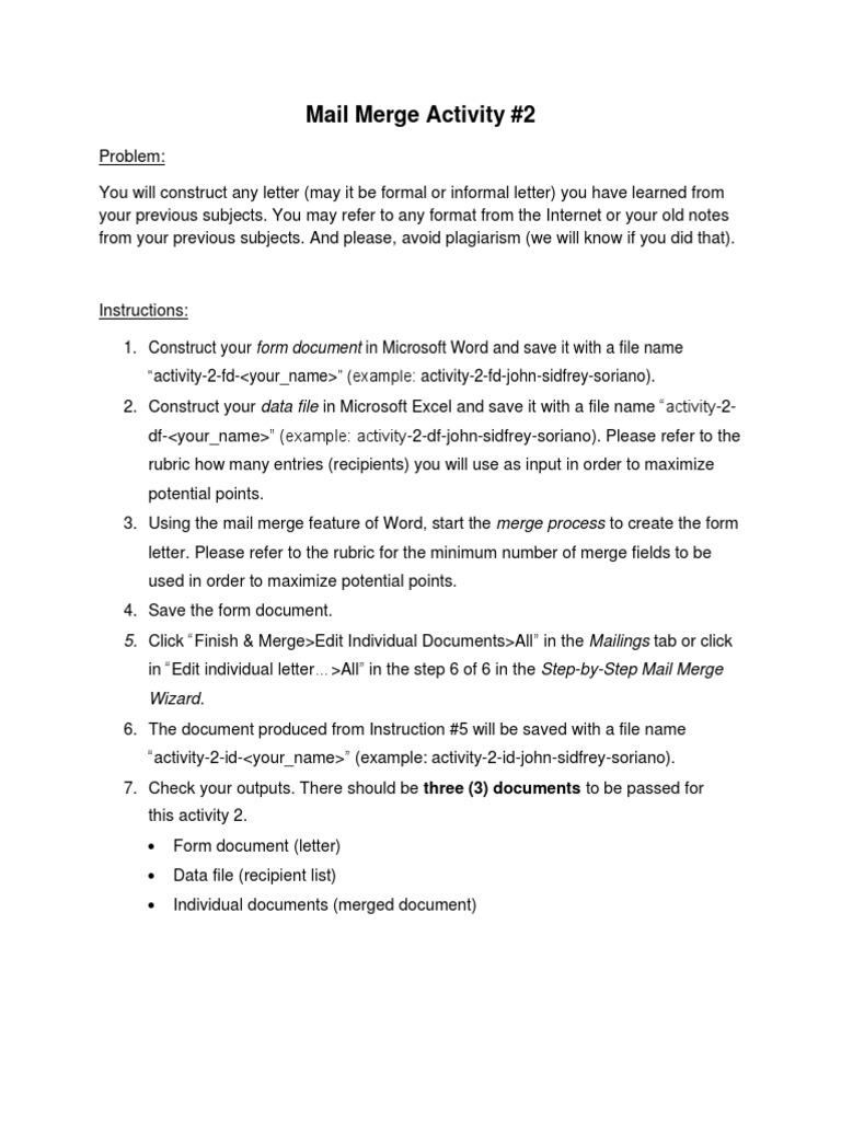Mail Merge Activity 2 | PDF | Computer File | Computing