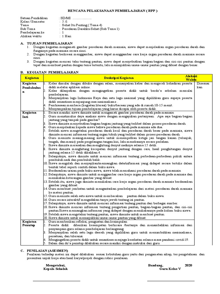 RPP Daring Kelas 5 Tema 4 ST 1 | PDF