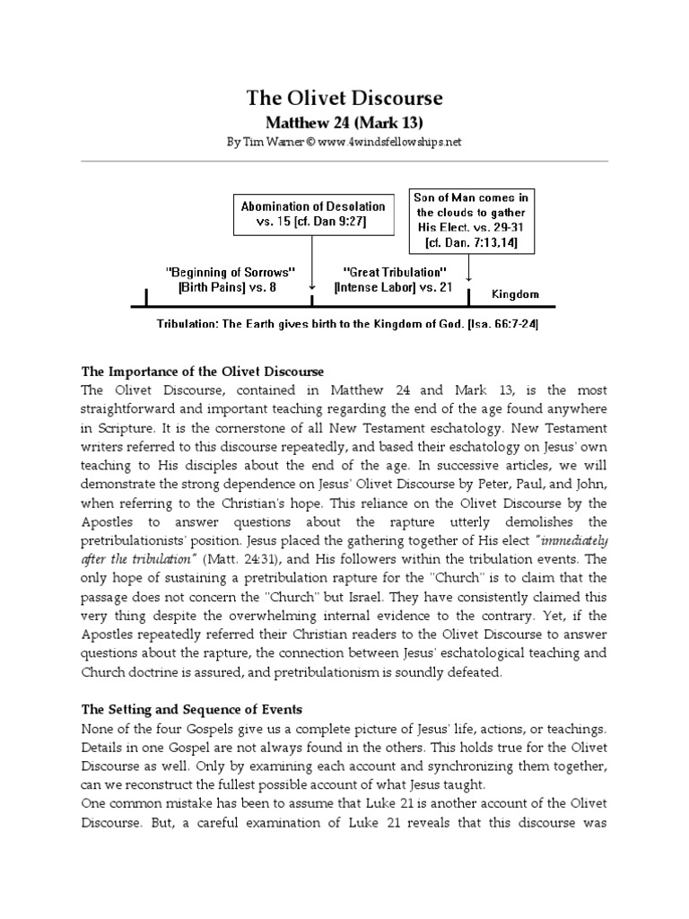 The Olivet Discourse: Matthew 24 (Mark 13) | PDF | Rapture | Jesus