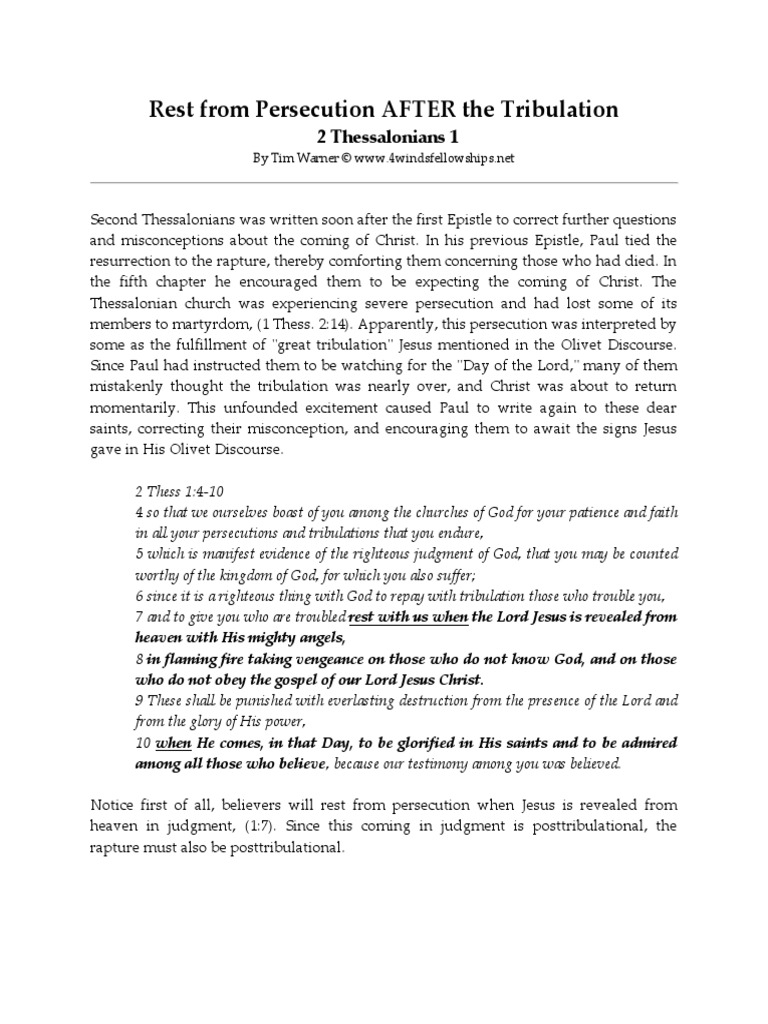 Rest From Persecution AFTER The Tribulation: 2 Thessalonians 1 | PDF ...