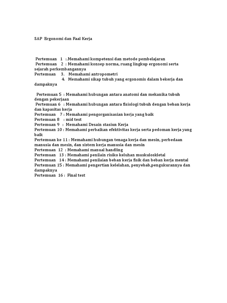 SAP Ergonomi Dan Faal Kerja S1UMI | PDF