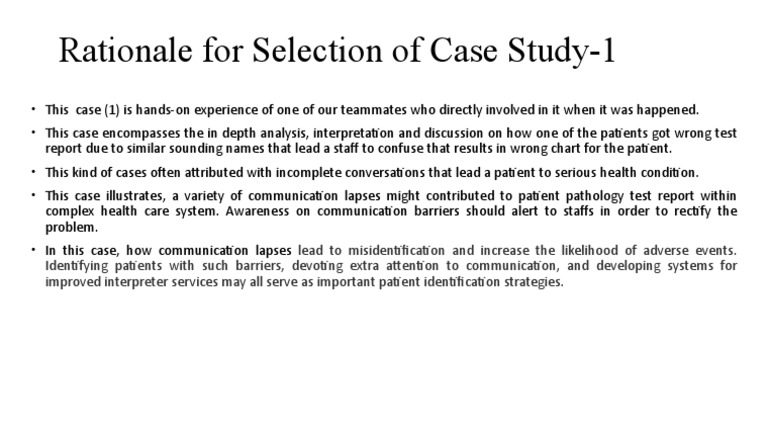 Rationale For Selection of Case Study-1 | PDF