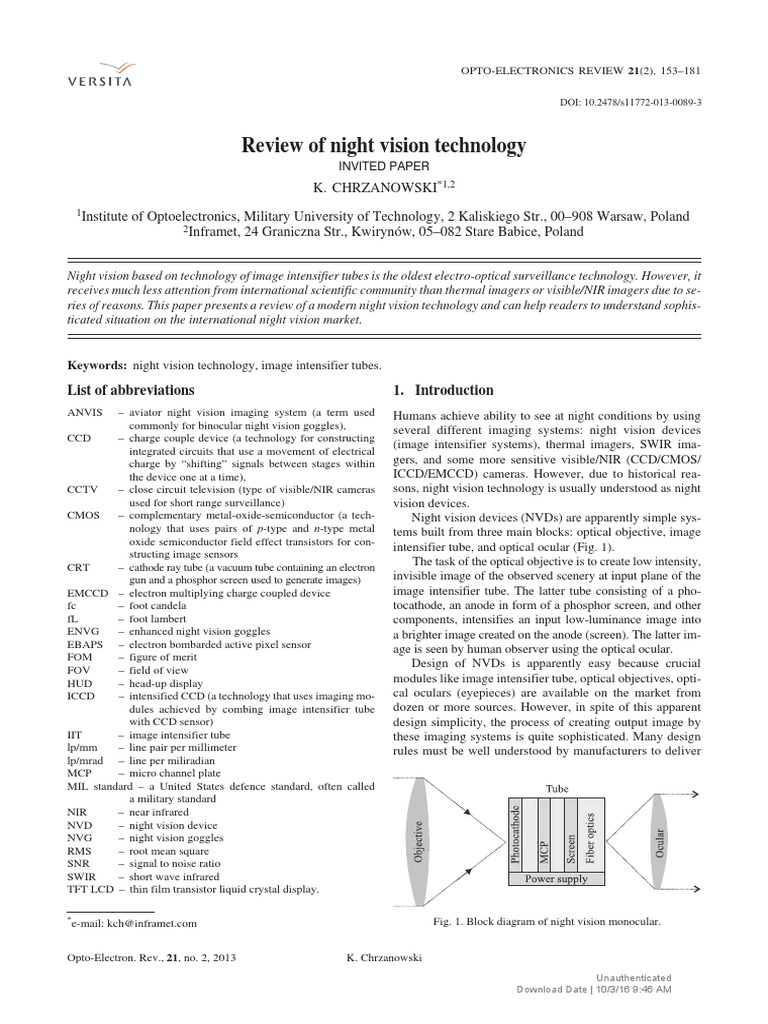 (Opto-Electronics Review) Review of Night Vision Technology | PDF ...