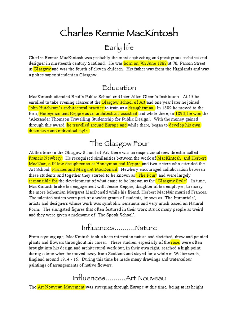 Charles Rennie Mackintosh: Early Life | PDF | Art Nouveau | Art Media