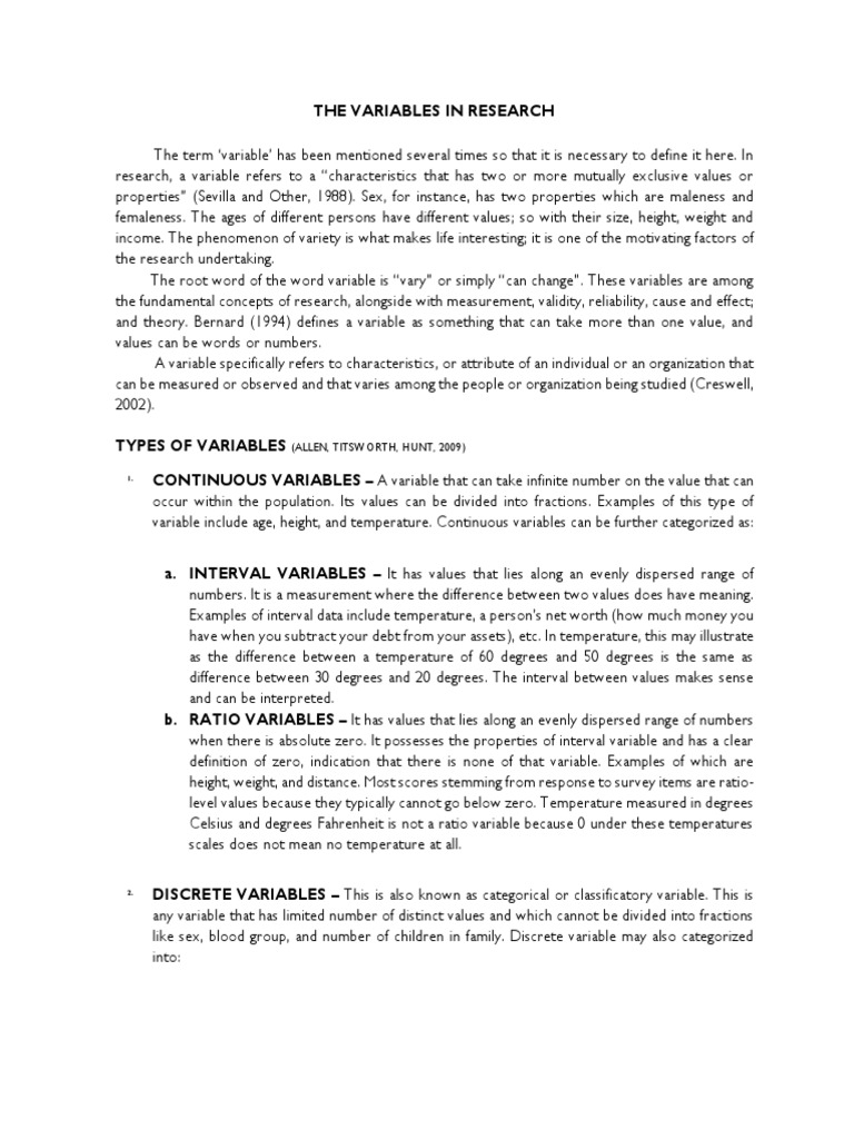 Lesson 3. Kinds of Variables and Their Uses | PDF | Level Of ...