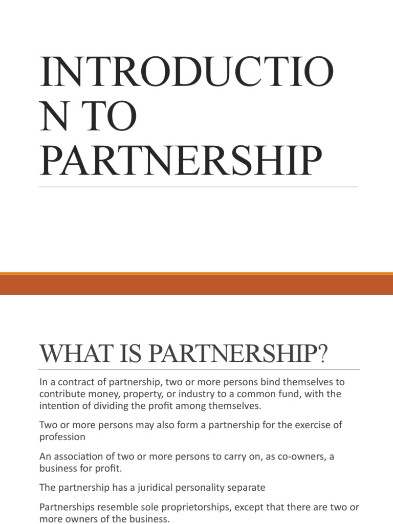 Introduction To Partnership | PDF | Partnership | Corporations