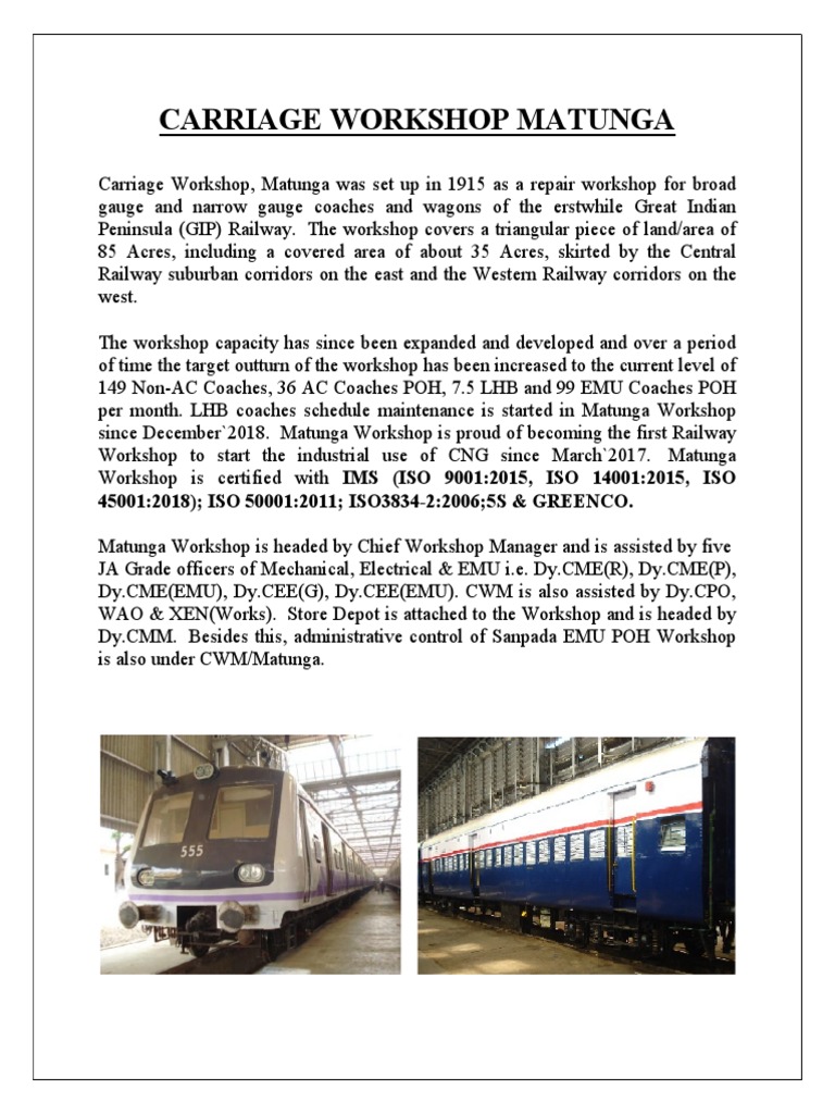Carriage Workshop Matunga | PDF | Rail Transport | Transportation ...