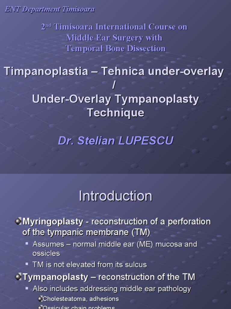 S LUPESCU Timpanoplastia Under Overlay | PDF | Ear | Surgical Specialties