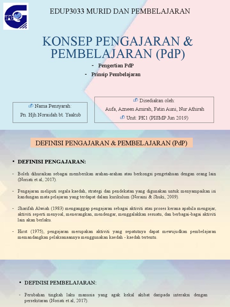 Konsep Pengajaran & Pembelajaran (PDP) : Edup3033 Murid Dan ...