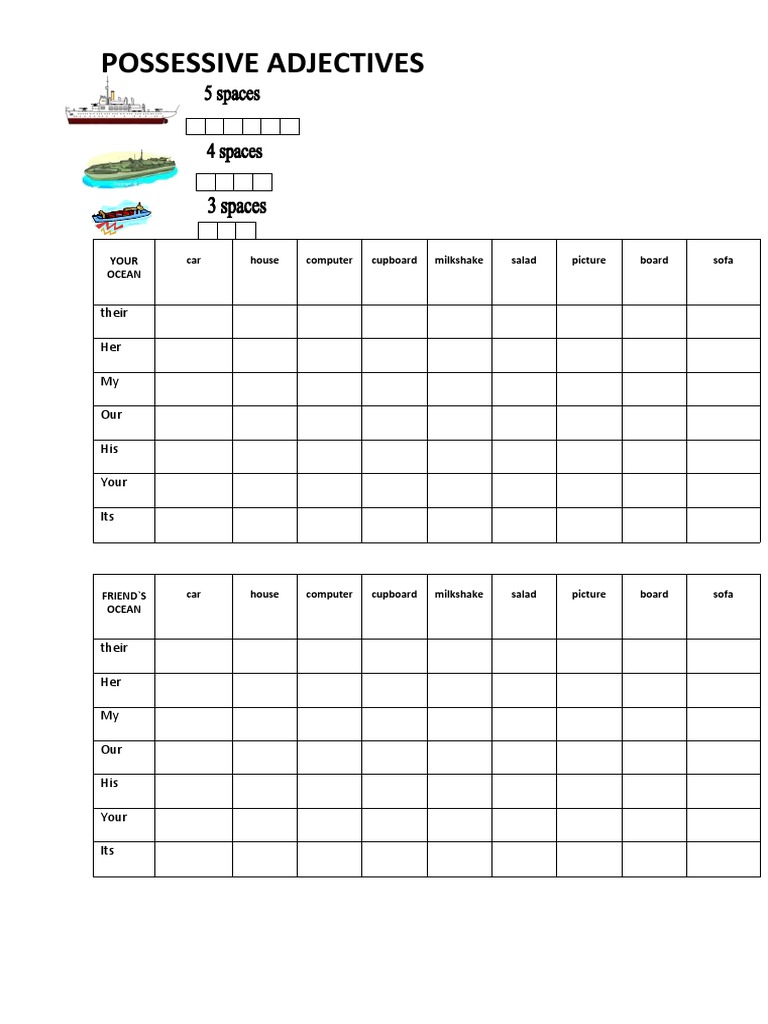 Possessive Adjectives: Their Her My Our His Your Its | PDF