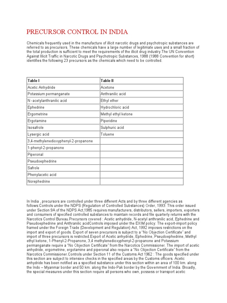 Precursor Control Regulations in India | PDF | Psychoactive Drugs ...