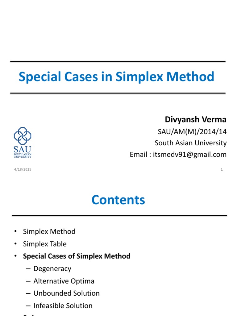 Special Cases in Simplex Method: Divyansh Verma | PDF | Mathematical Optimization | Theoretical ...