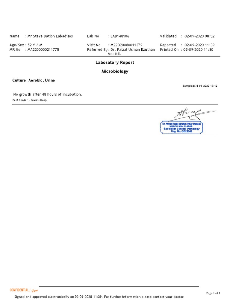 Laboratory Report Microbiology: Culture, Aerobic, Urine | PDF