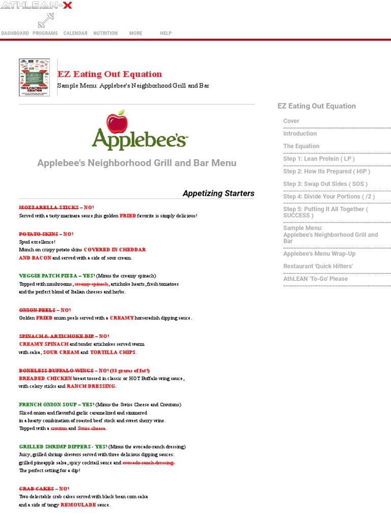 EZ Eating Out Equation at Applebee's | PDF | Salad | Hamburgers