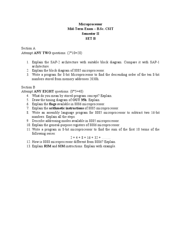 Microprocessor Exam Guide | PDF