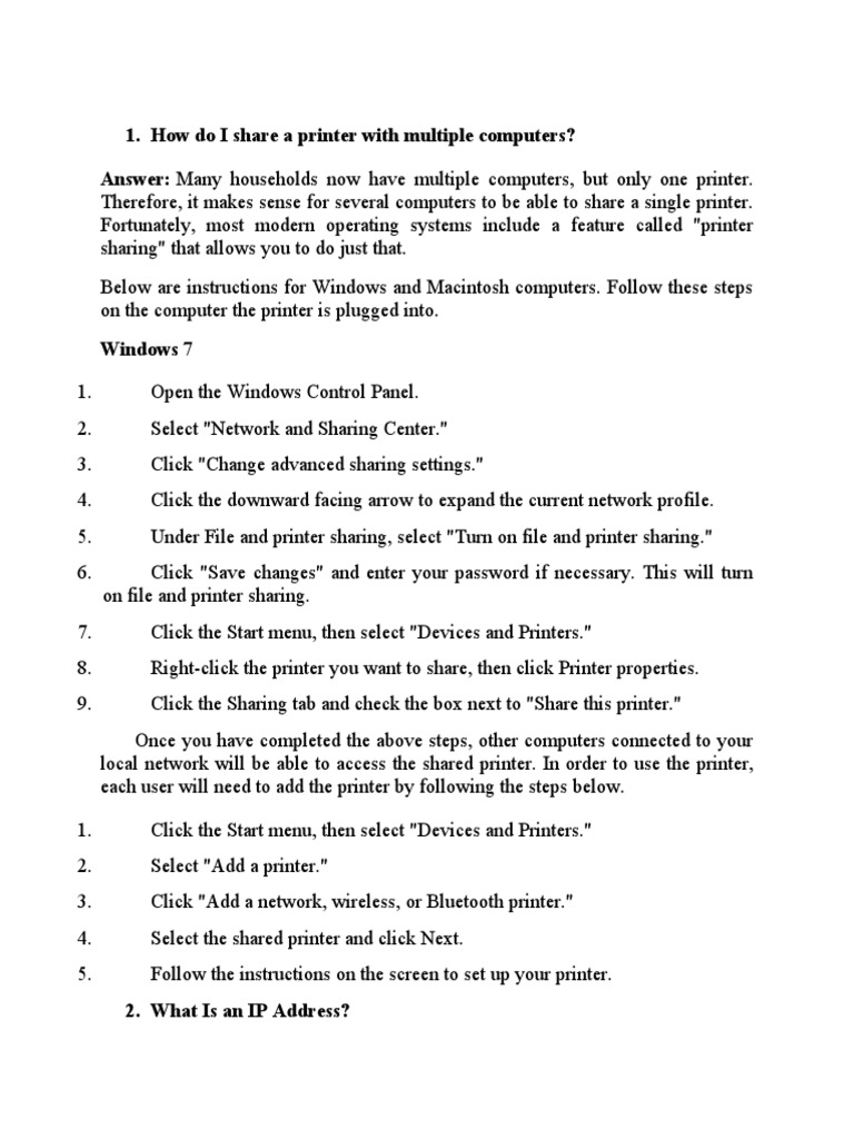 How Do I Share A Printer With Multiple Computers | PDF | Ip Address ...