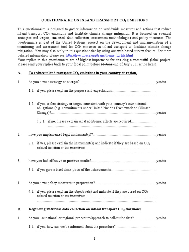 Questionnaire On Inland Transport Co Emissions | PDF | Greenhouse Gas ...