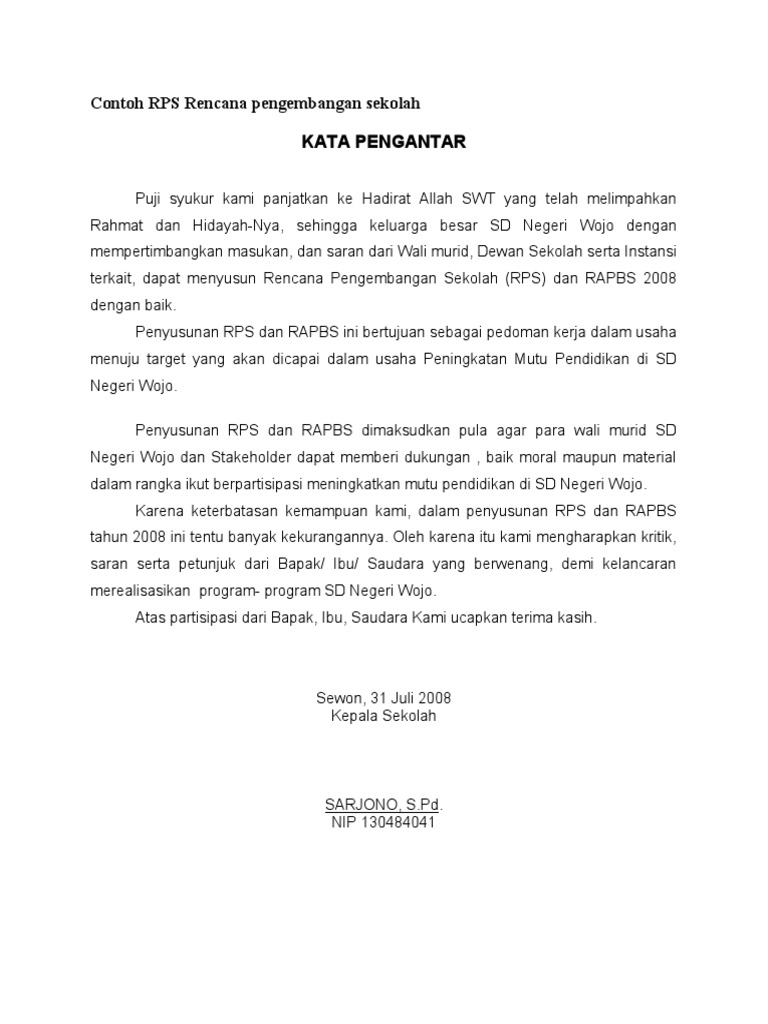 Contoh RPS Rencana Pengembangan Sekolah | PDF