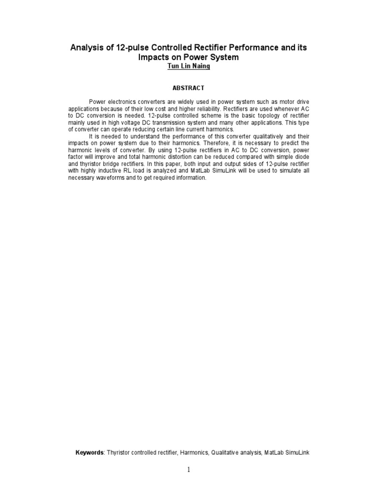 12-Pulse Rectifier Performance Analysis | PDF | Rectifier | Root Mean ...
