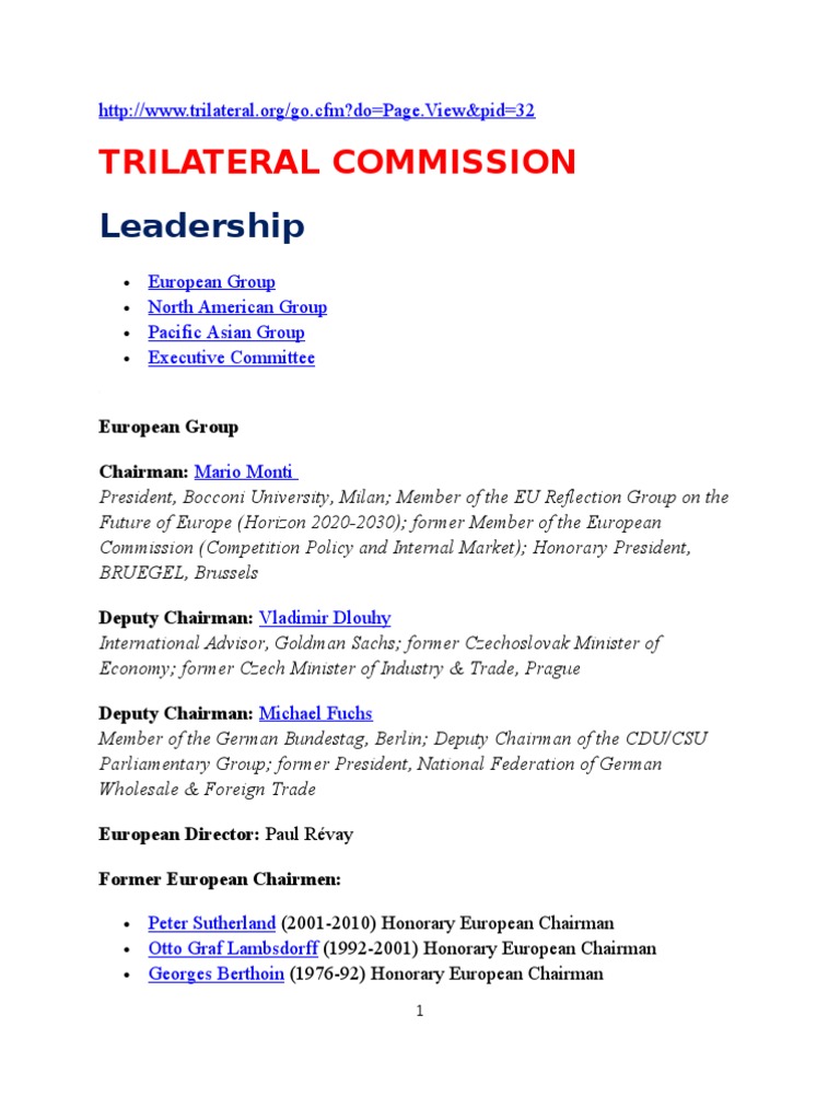 Trilateral Commission Leadership | Download Free PDF | Chairman ...