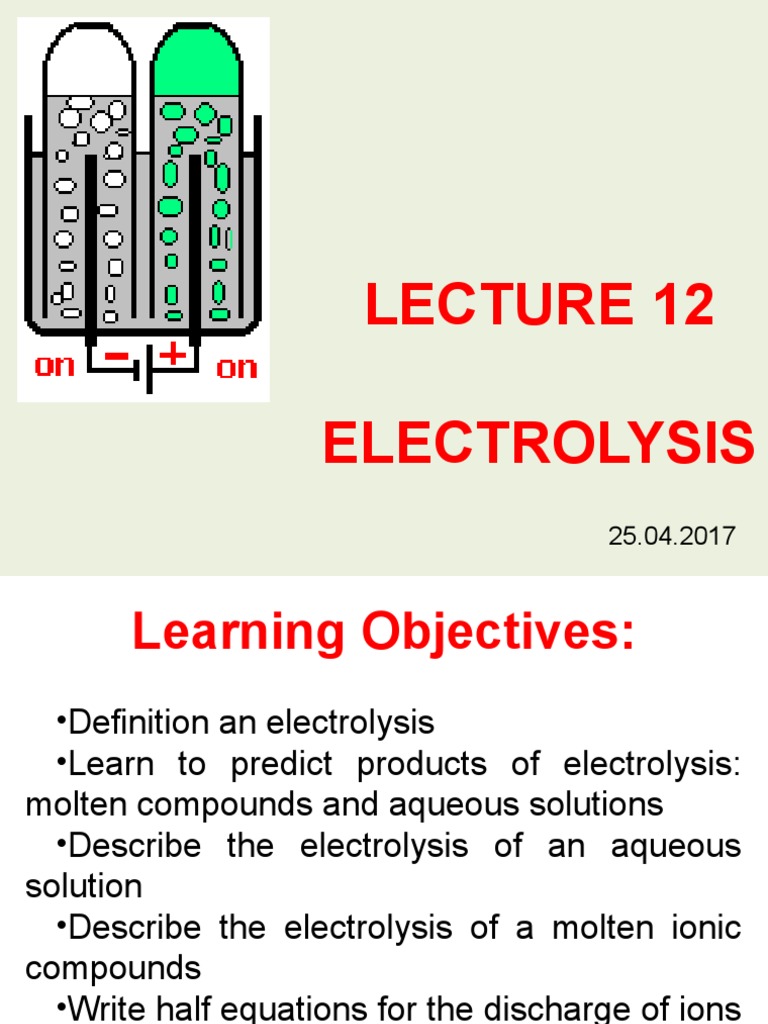 Electrolysis | PDF | Anode | Ion