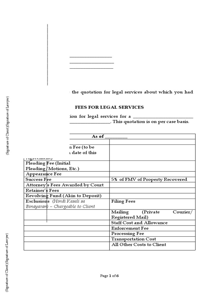 Legal Services Quotation | PDF | Lawyer | Attorney's Fee